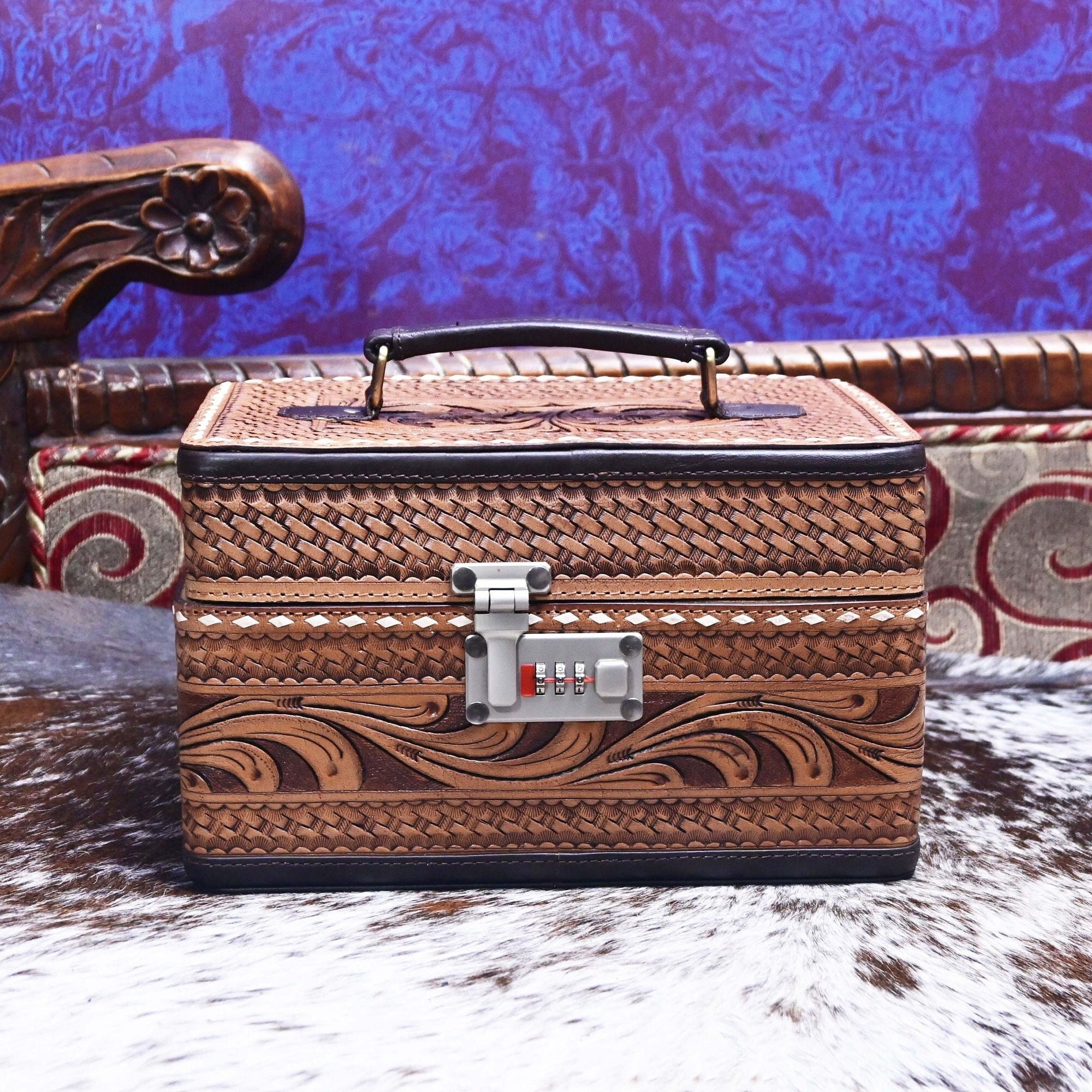 Large Jewelry Box, Jewelry Case, Leather Jewelry Box, Punchy, Tooled ...