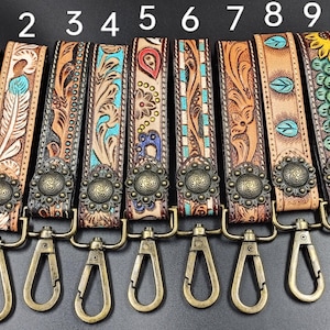 Tooled Leather Keychain, Western Leather Keychain, Key Fob, Cowgirl Car ...