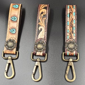 Tooled Leather Keychain, Western Style Key Fob, Handcrafted Leather ...