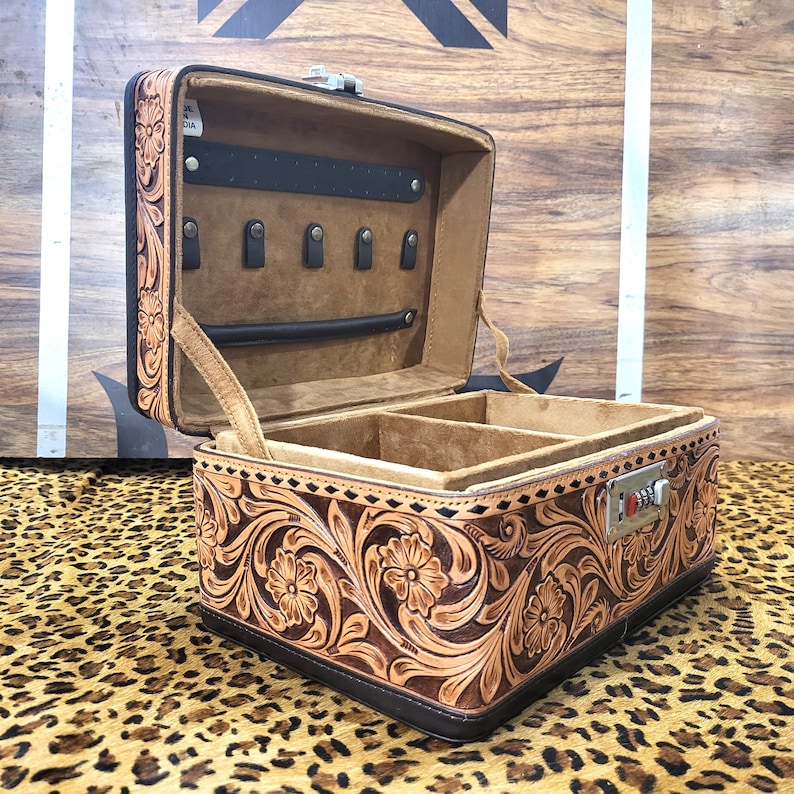 Large Jewelry Box, Jewelry Case, Leather Jewelry Box, Punchy, Tooled ...