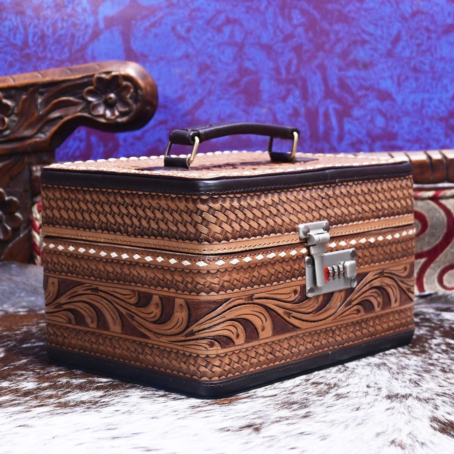 Large Jewelry Box, Jewelry Case, Leather Jewelry Box, Punchy, Tooled ...