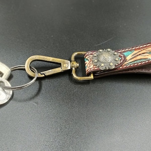 Western Tooled Leather Keychain, Handcrafted Key Fob, Vintage Style ...