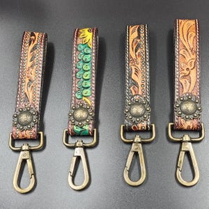 Tooled Leather Keychain, Western Leather Keychain, Key Fob, Cowgirl Car ...