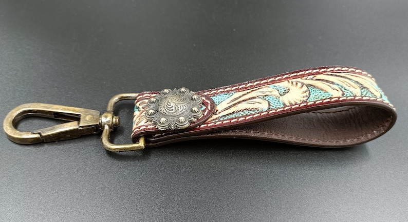 Western Tooled Leather Keychain, Handcrafted Key Fob, Vintage Style ...