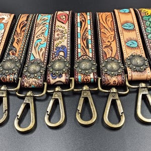 Tooled Leather Keychain, Western Leather Keychain, Key Fob, Cowgirl Car ...