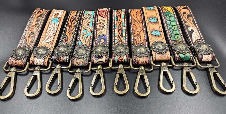 Western Tooled Leather Keychain, Handcrafted Key Fob, Vintage Style ...
