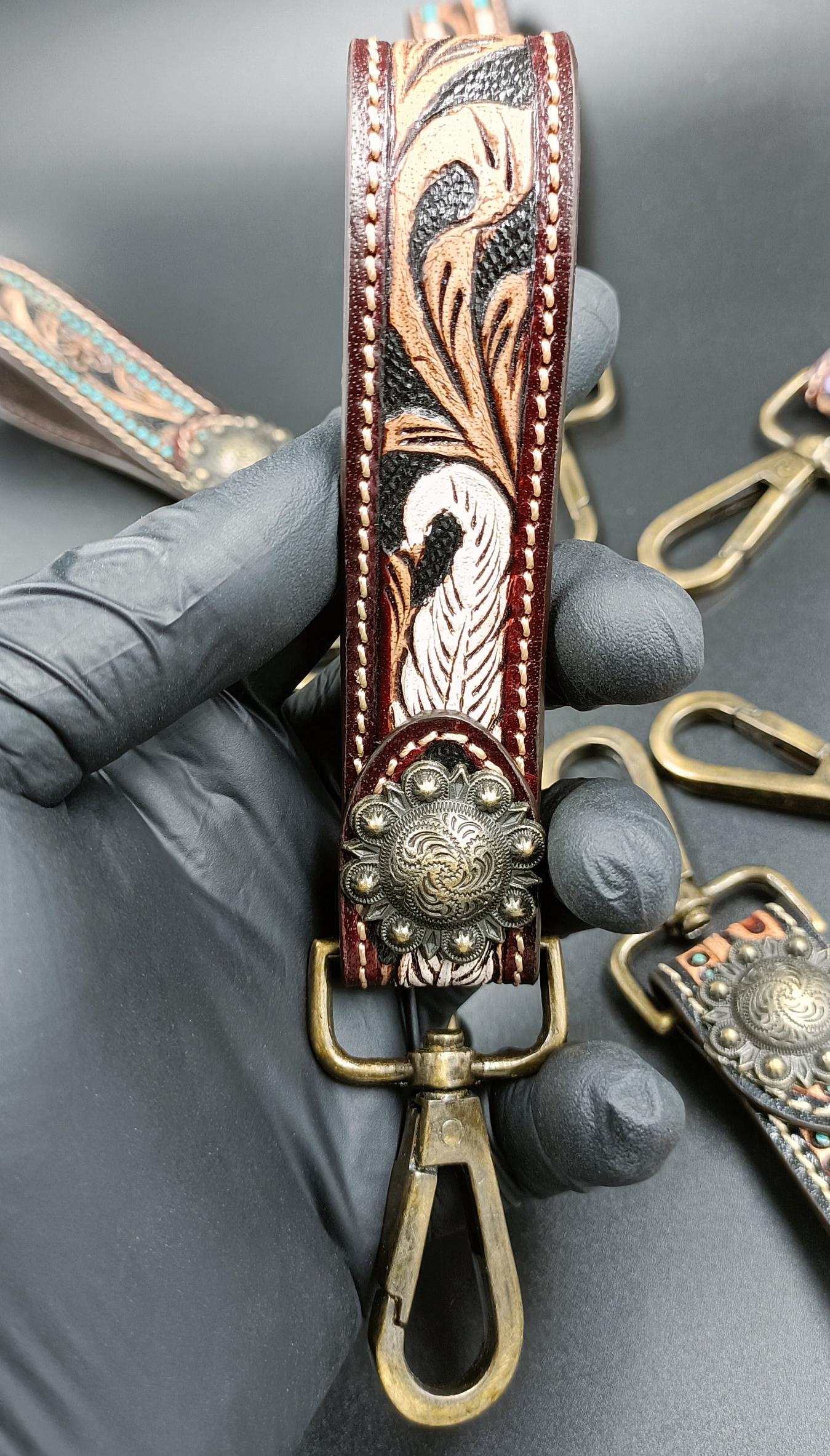 Tooled Leather Keychain, Western Leather Keychain, Key Fob, Cowgirl Car ...