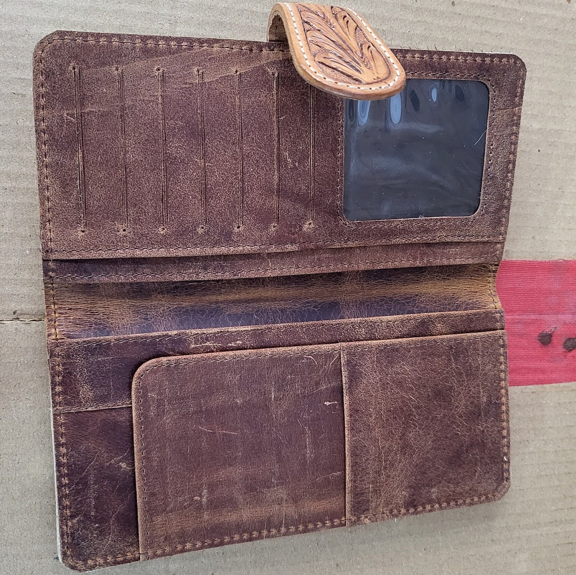 Western Leather Wallet Purse, Brown Alligator Leather Long Wallet ...