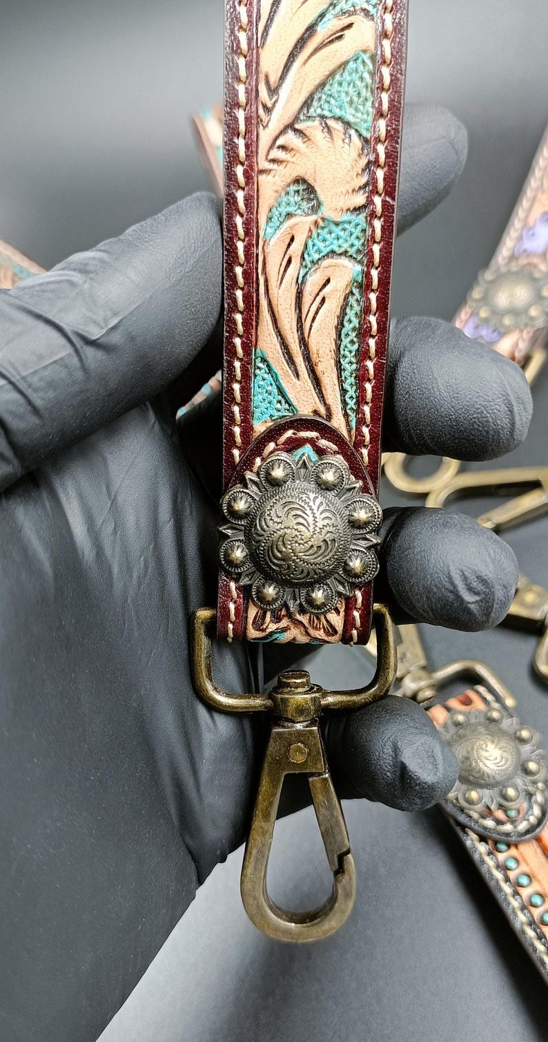 Western Tooled Leather Keychain, Handcrafted Key Fob, Vintage Style ...