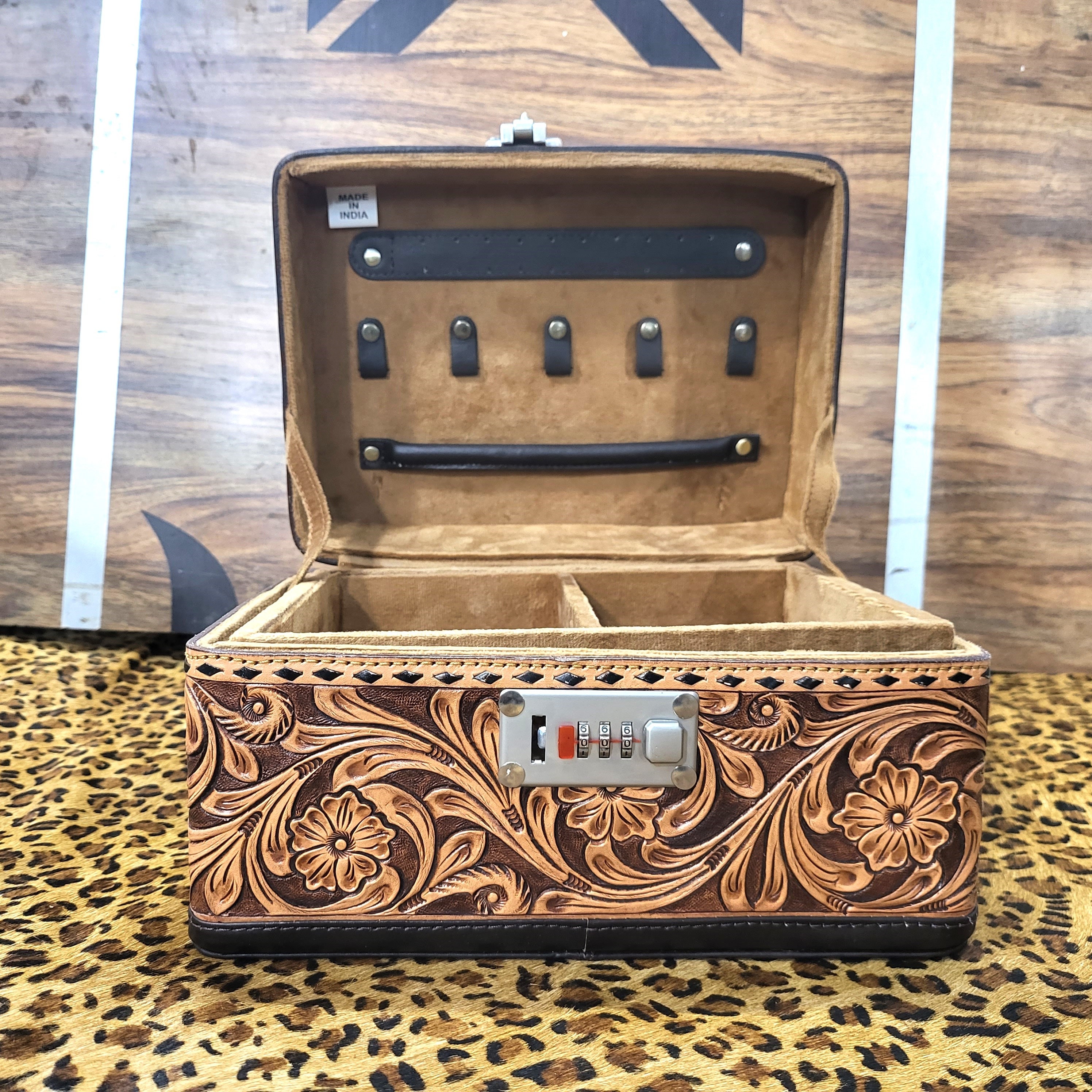 Large Jewelry Box, Jewelry Case, Leather Jewelry Box, Punchy, Tooled ...