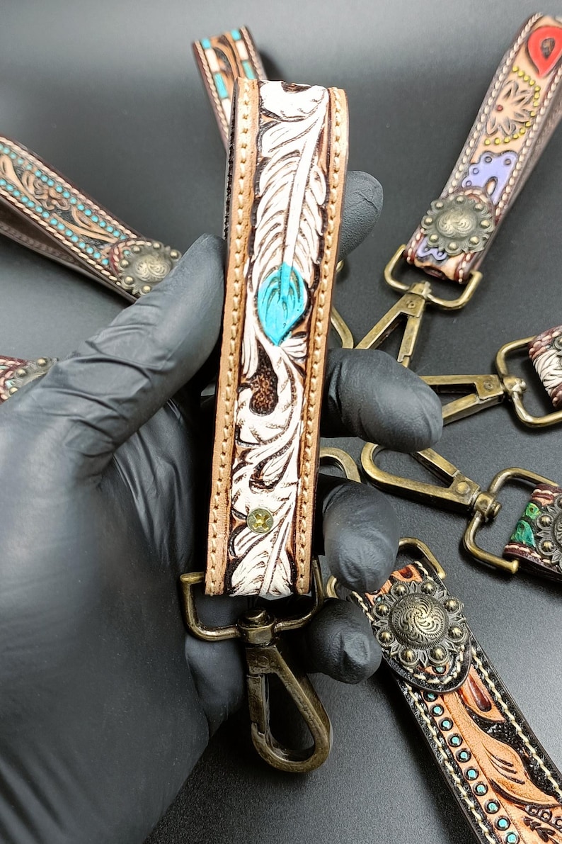 Tooled Leather Keychain, Western Style Key Fob, Handcrafted Leather ...