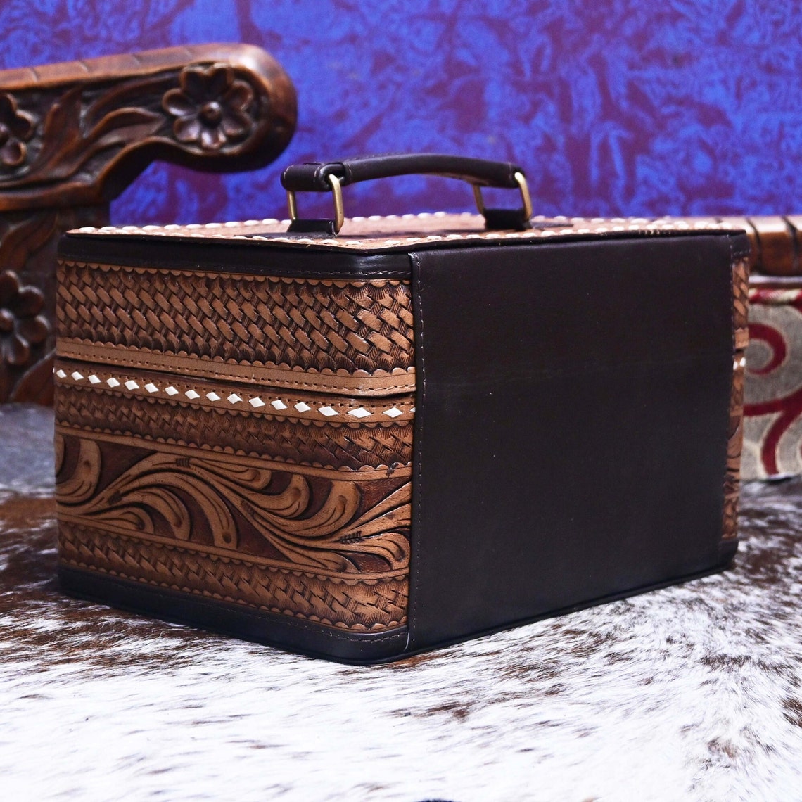 Large Jewelry Box, Jewelry Case, Leather Jewelry Box, Punchy, Tooled ...