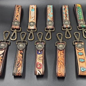 Tooled Leather Keychain, Western Leather Keychain, Key Fob, Cowgirl Car ...