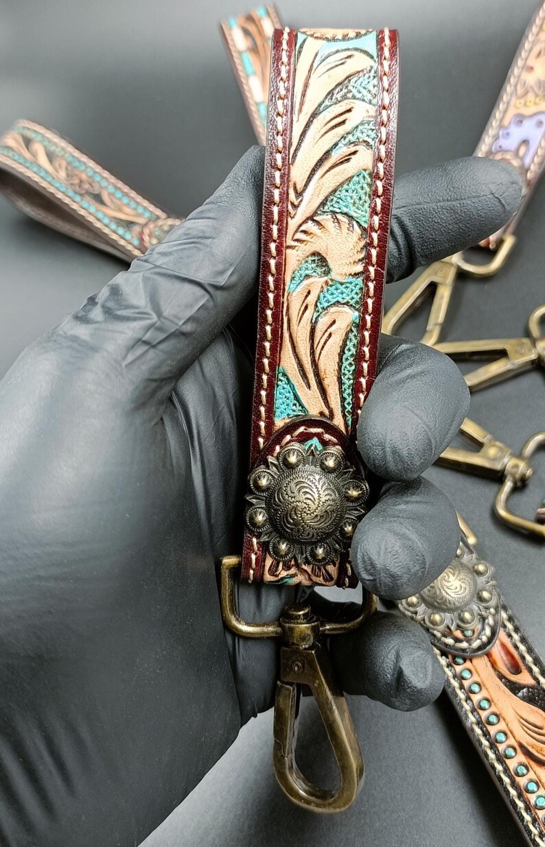 Western Tooled Leather Keychain, Handcrafted Key Fob, Vintage Style ...