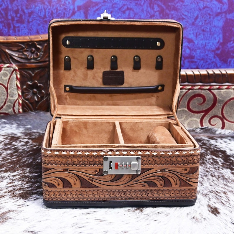Large Jewelry Box, Jewelry Case, Leather Jewelry Box, Punchy, Tooled ...