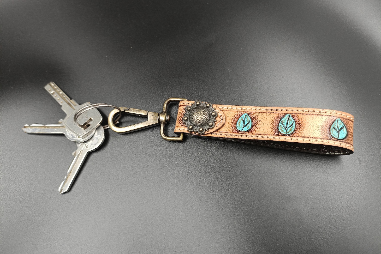 Tooled Leather Keychain, Western Leather Keychain, Key Fob, Cowgirl Car ...
