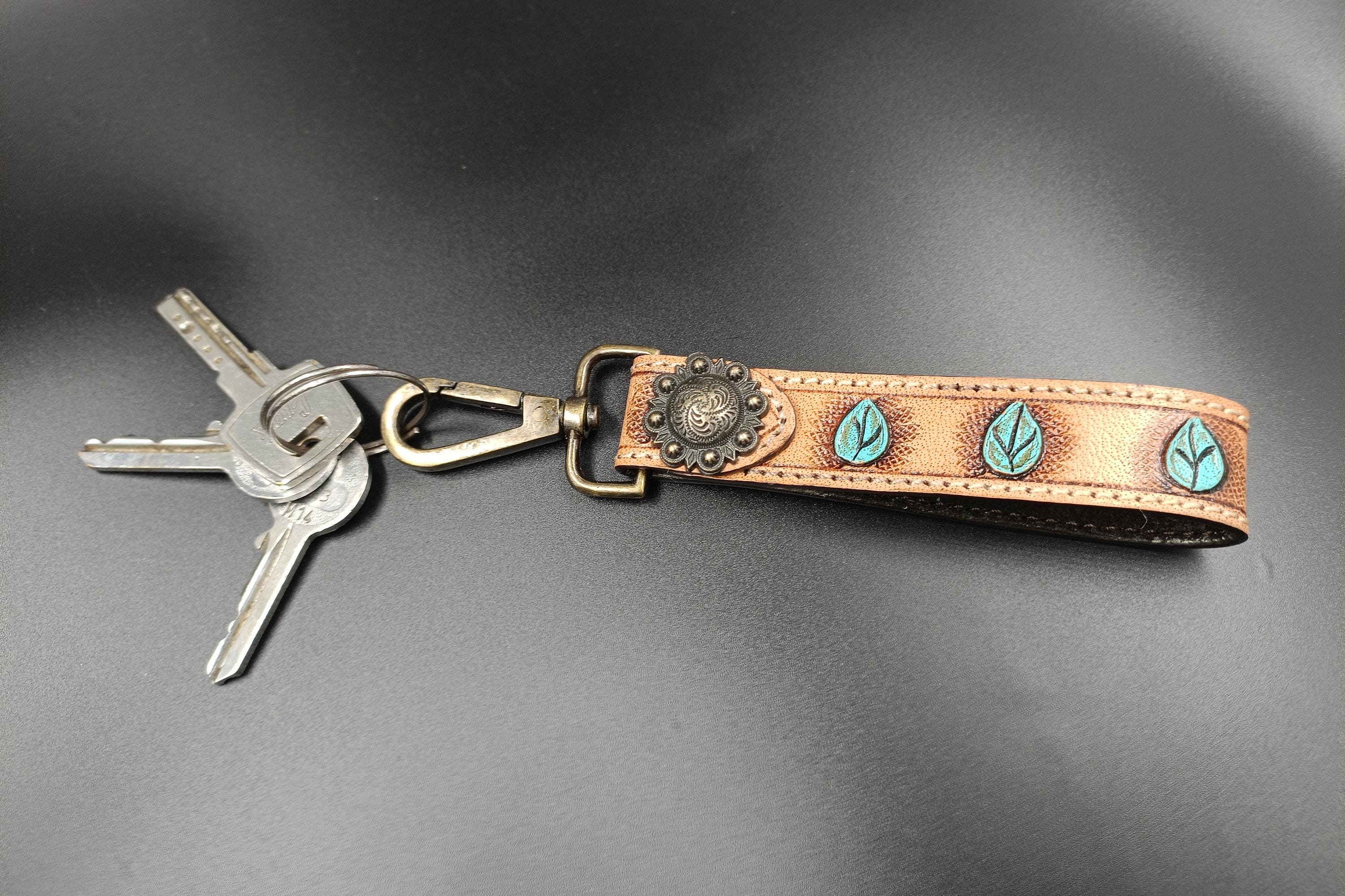 Tooled Leather Keychain, Western Leather Keychain, Key Fob, Cowgirl Car ...