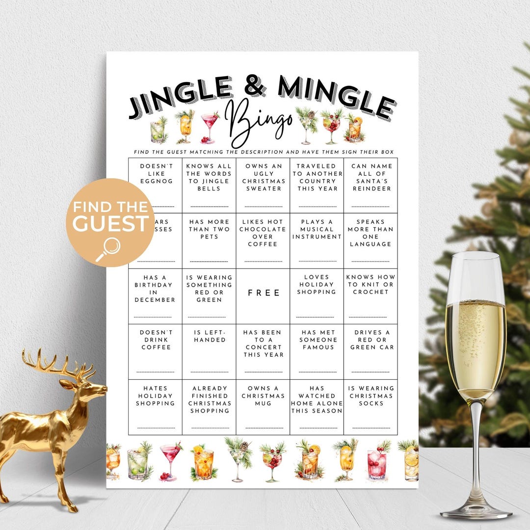 Jingle and Mingle Bingo, Find the Guest Ice Breaker Game, Find Someone ...