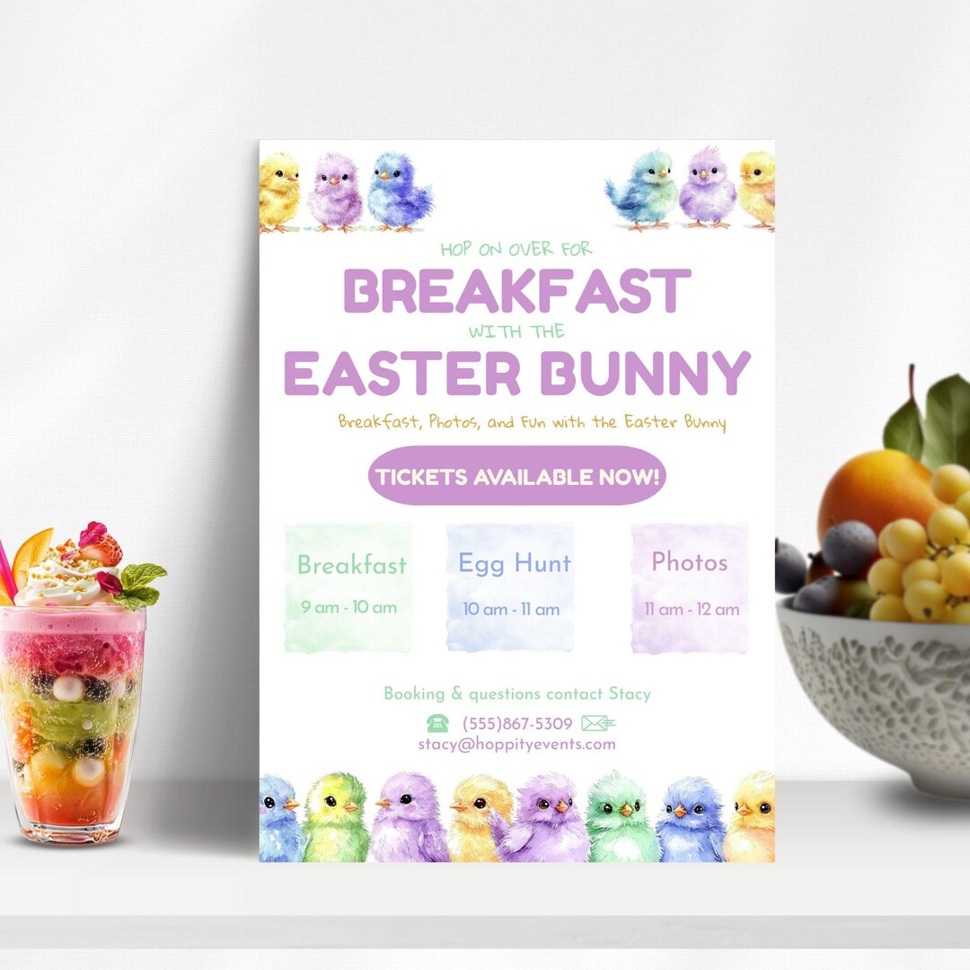 Breakfast With the Easter Bunny Flyer, Editable Brunch Template for ...