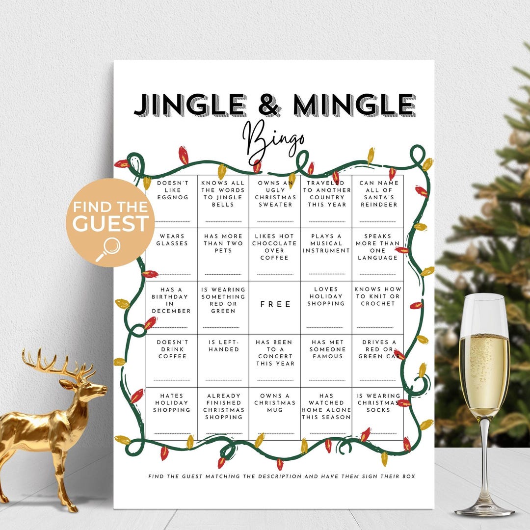 Jingle and Mingle Bingo, Find the Guest Ice Breaker Game, Find Someone ...