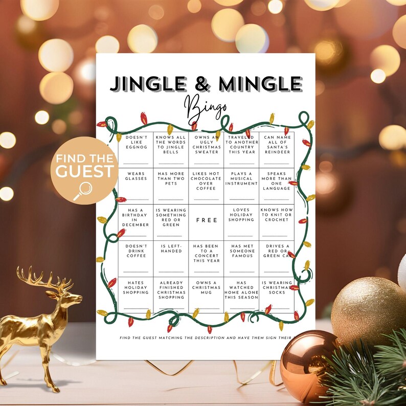 Jingle and Mingle Bingo, Find the Guest Ice Breaker Game, Find Someone ...