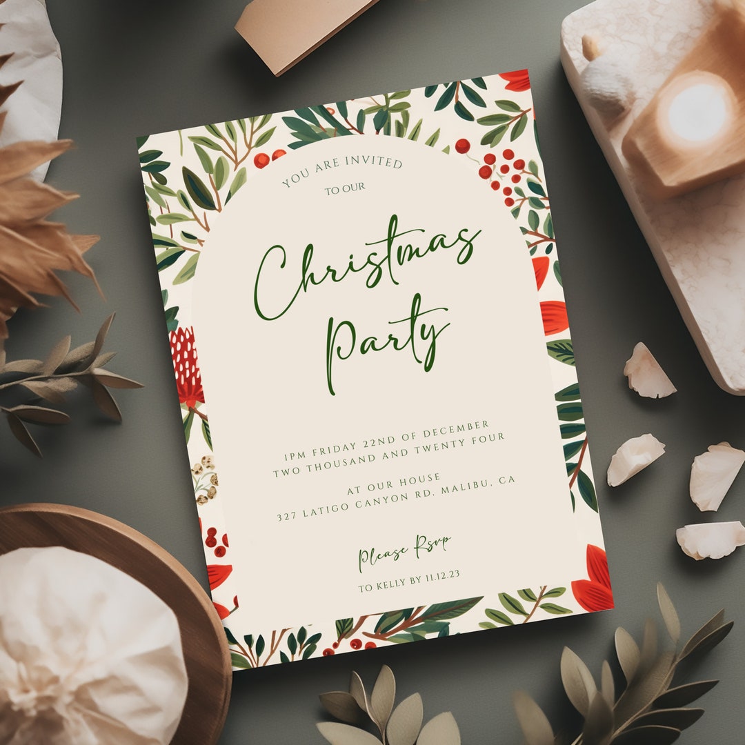 Elegant Christmas Invitation Downloadable, Editable Template, Office ...