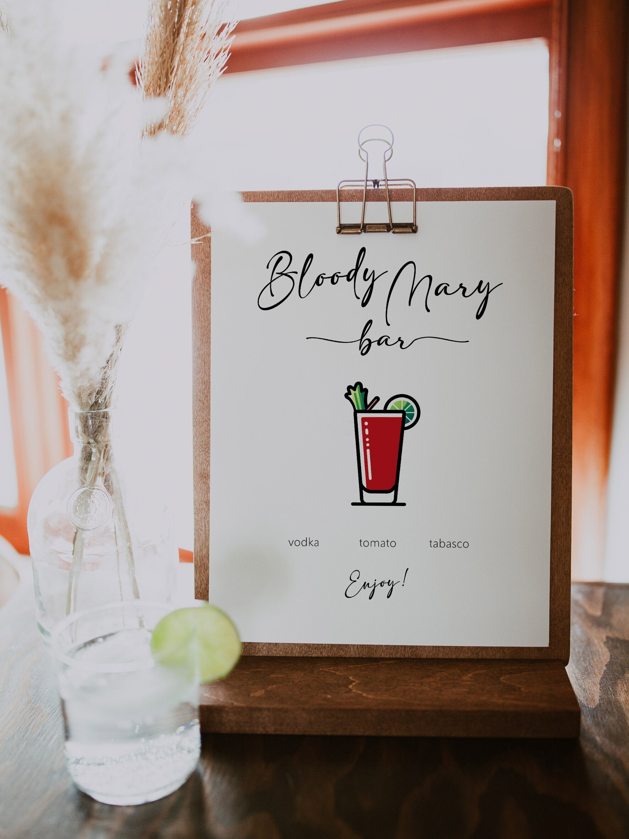 Bloody Mary Bar Menu Sign, Minimal Icon Drinks Signs, Simple Baby ...