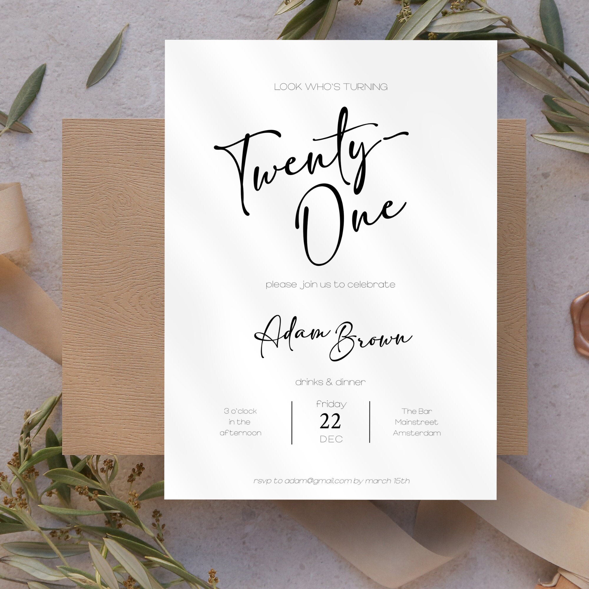 Simple 21st Birthday Invitation Template, Downloadable, Minimalist E ...