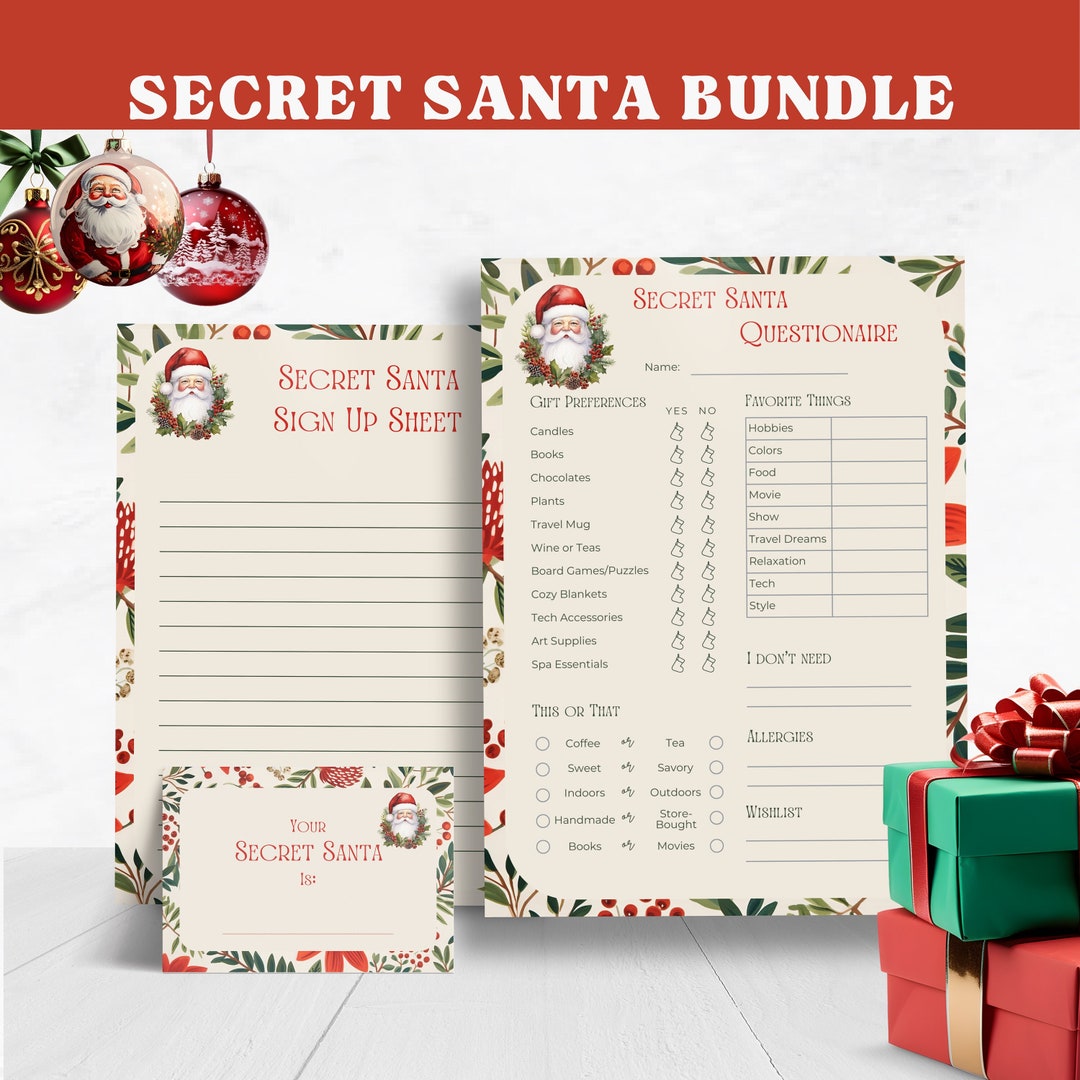 Printable Secret Santa Questionnaire Form PDF, for Office Coworkers ...