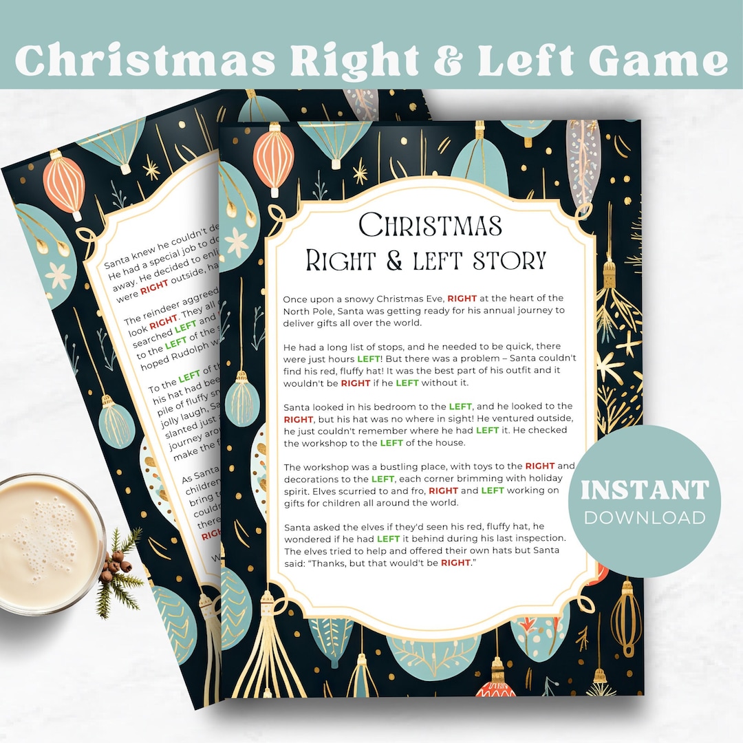Fun Christmas Gift Exchange Games, Printable Left and Right Story Game ...