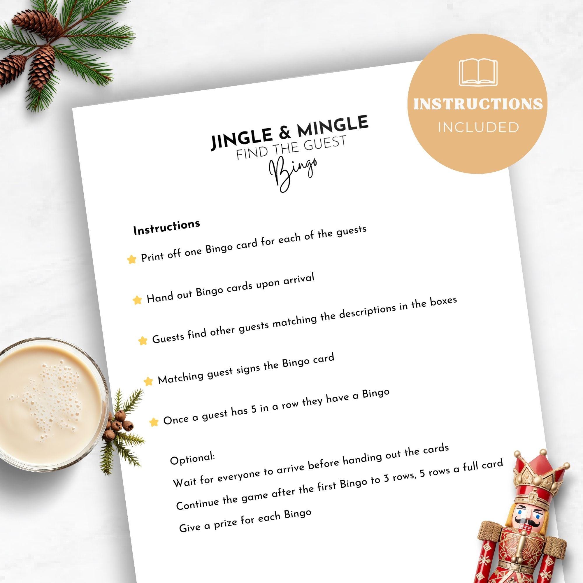 Jingle and Mingle Bingo, Find the Guest Ice Breaker Game, Find Someone ...
