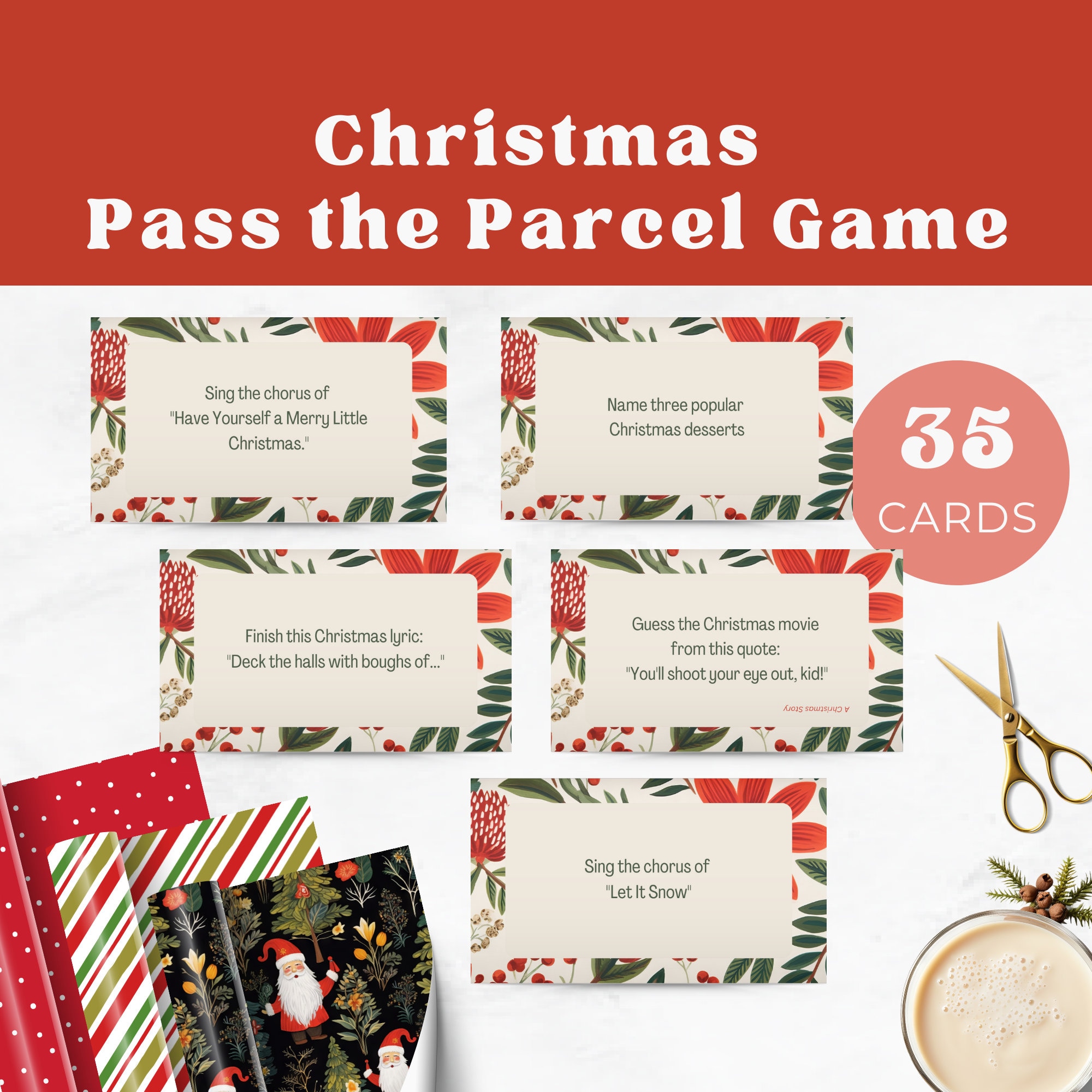 Pass the Prize Holiday Game, Christmas Present Exchange Printable Cards ...