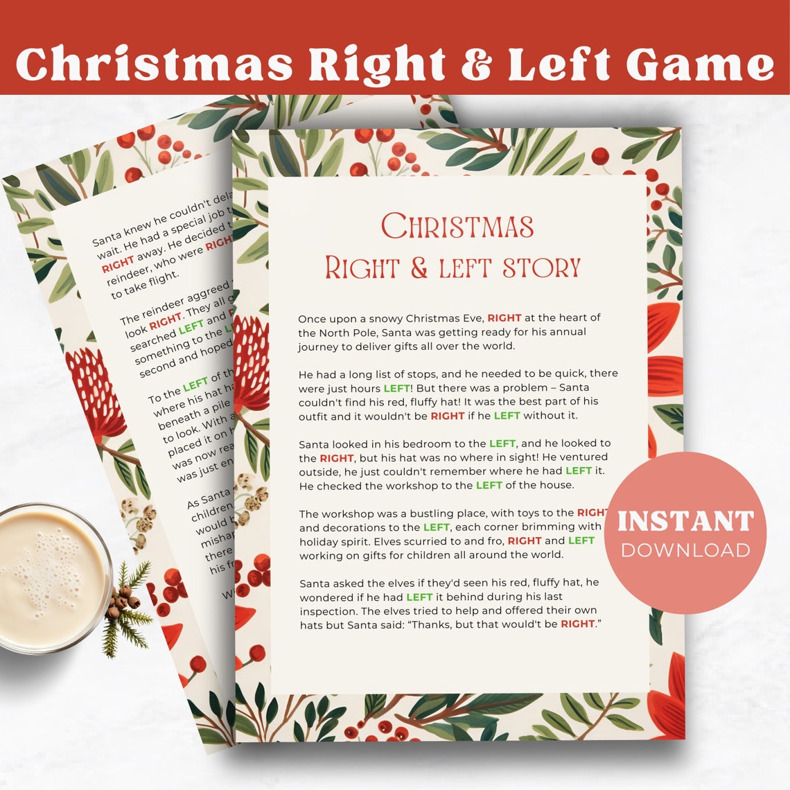 Christmas Story Left Right Game Printable, INSTANT DOWNLOAD PDF, Gift ...