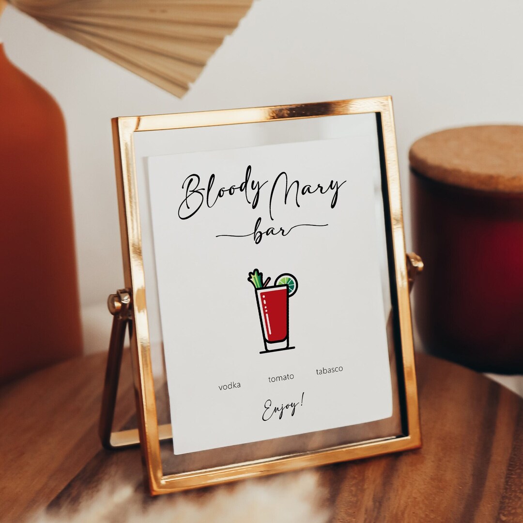 Bloody Mary Bar Menu Sign, Minimal Icon Drinks Signs, Simple Baby ...