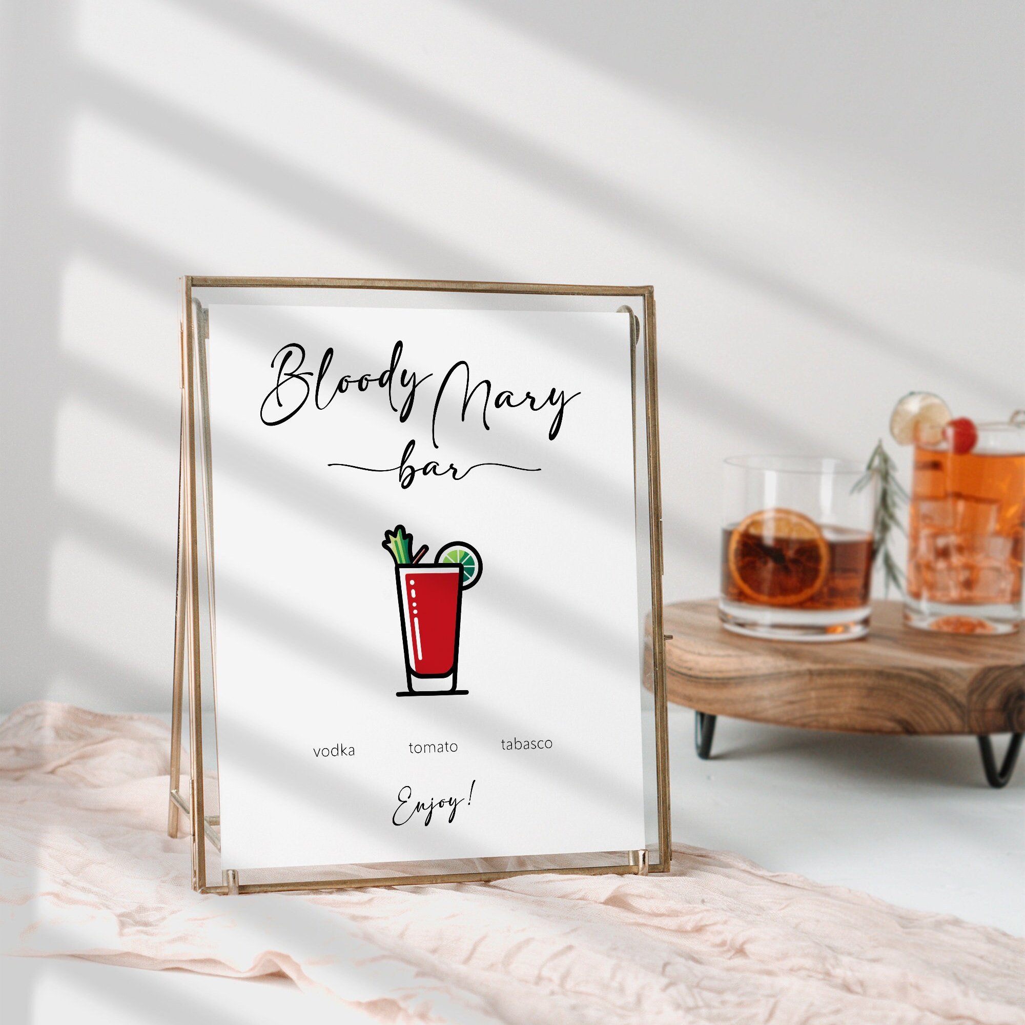 Bloody Mary Bar Menu Sign, Minimal Icon Drinks Signs, Simple Baby ...