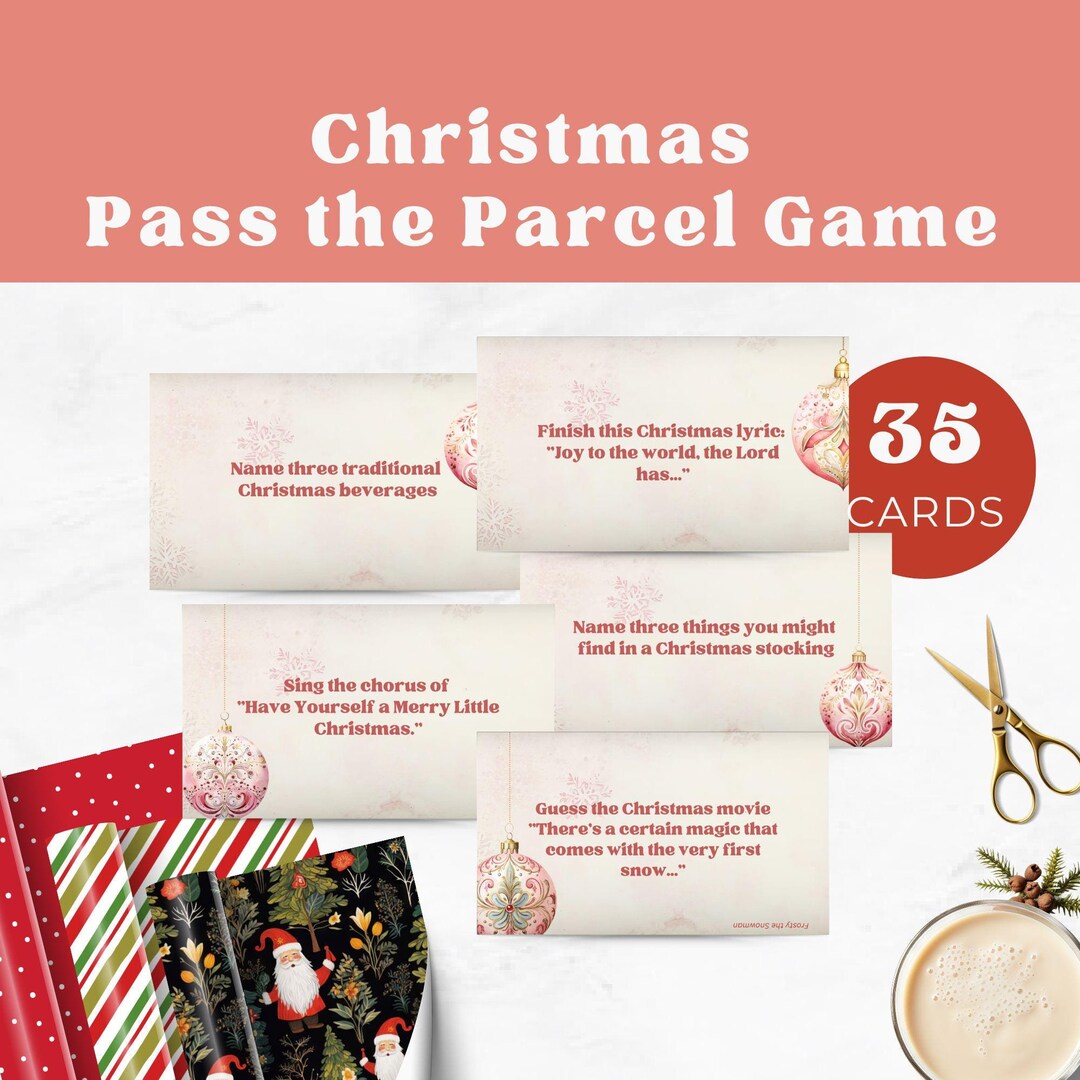 Pass the Prize Holiday Game, Christmas Present Exchange Printable Cards ...