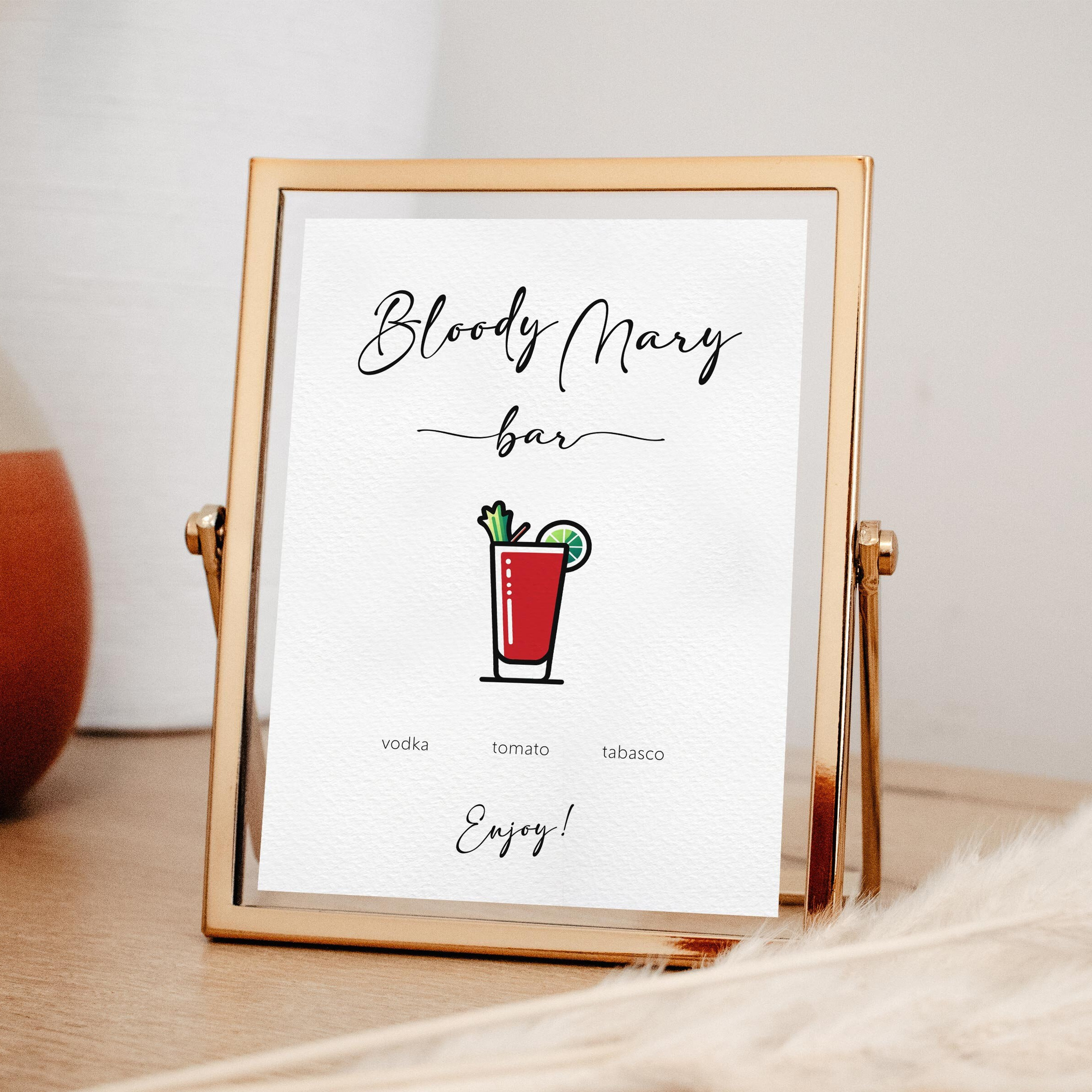 Bloody Mary Bar Menu Sign, Minimal Icon Drinks Signs, Simple Baby ...