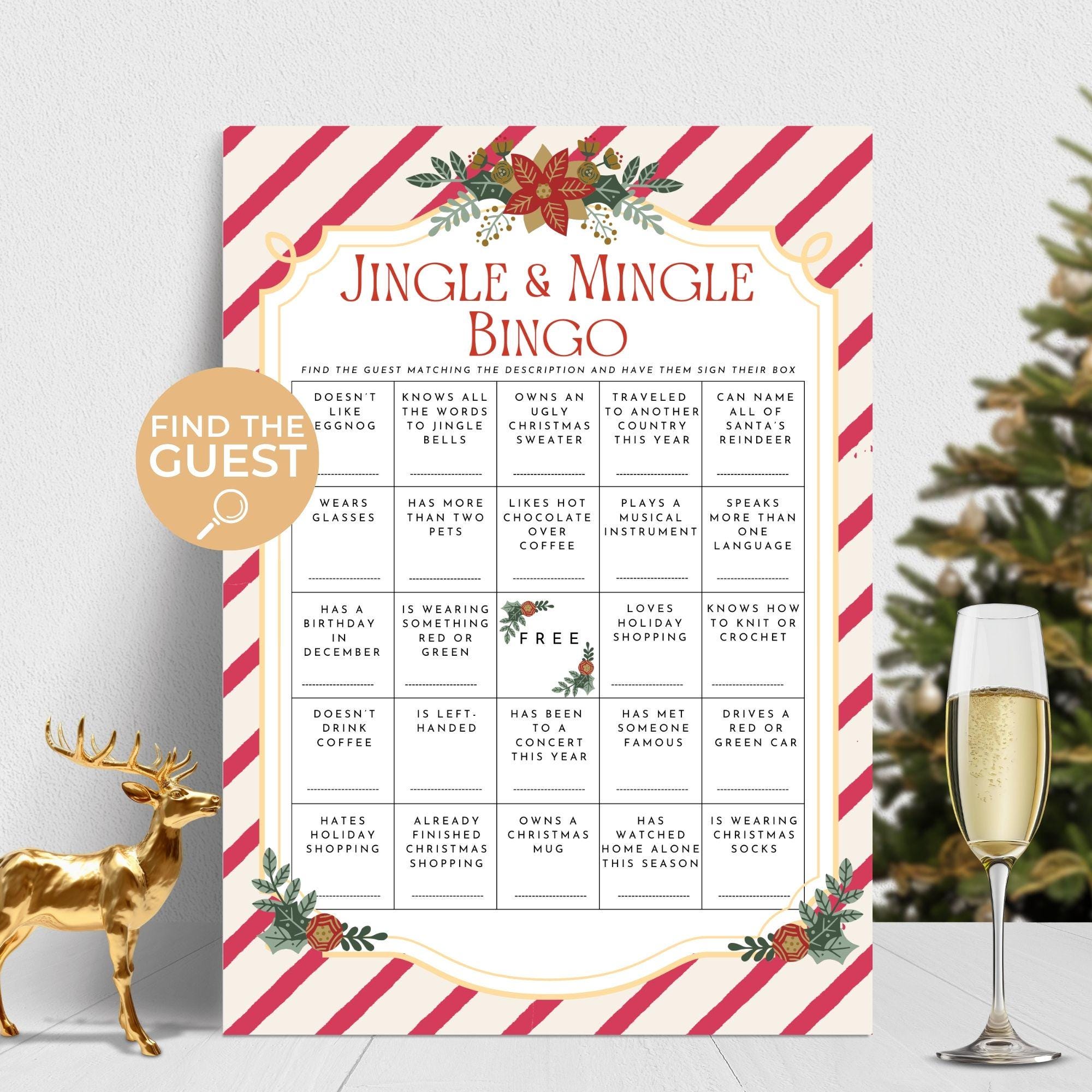 Jingle and Mingle Bingo, Find the Guest Ice Breaker Game, Find Someone ...