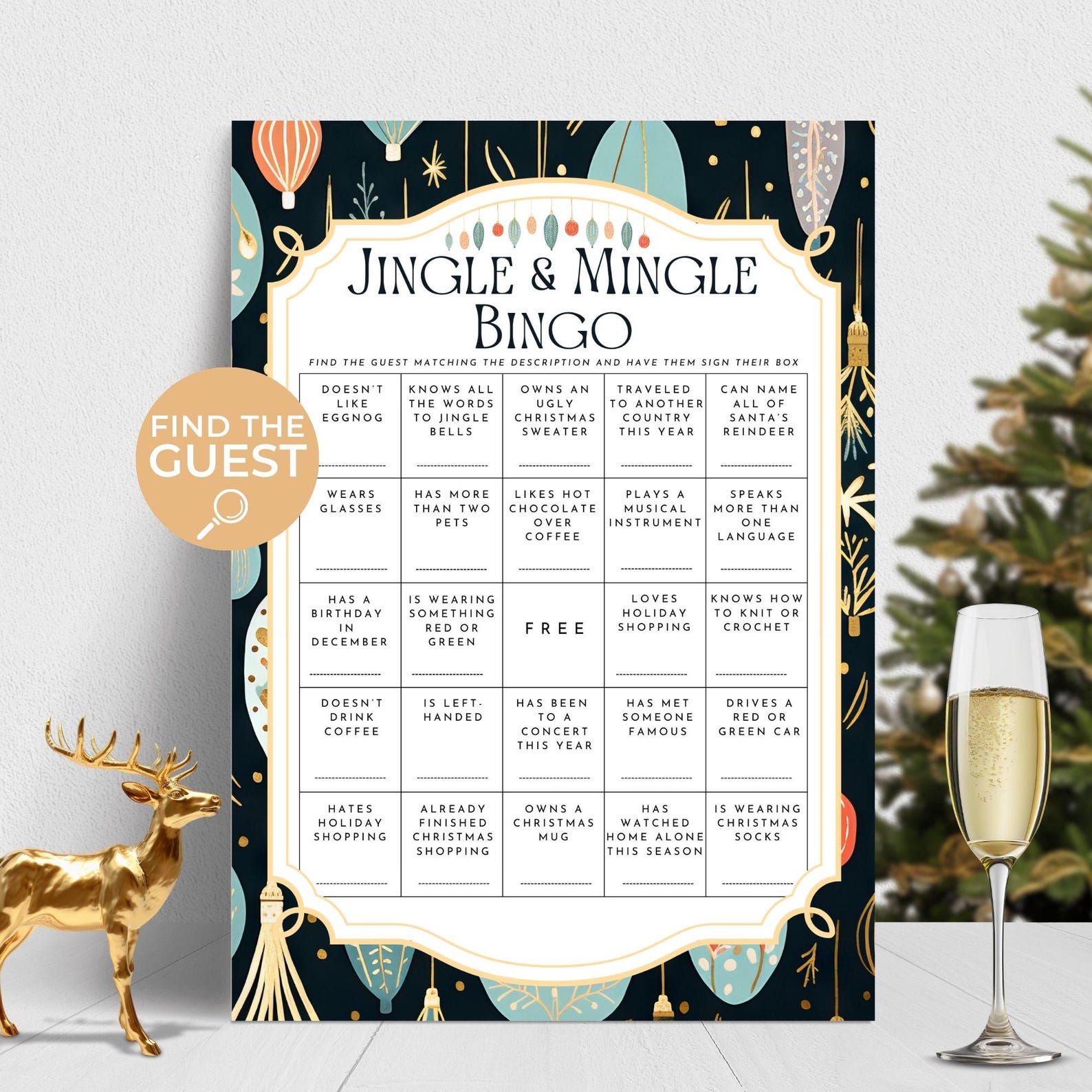 Jingle and Mingle Bingo, Find the Guest Who Game, Find Someone Who Xmas ...