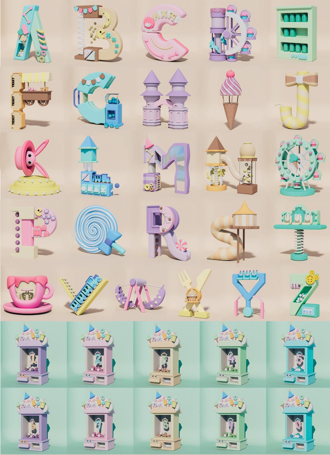 Dessert Fun Fair Alphabet Letters & Numbers 3D Designs - Etsy