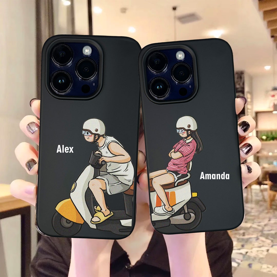 Custom Couple Scooter Phone Case: Personalized Black Silicone iPhone ...