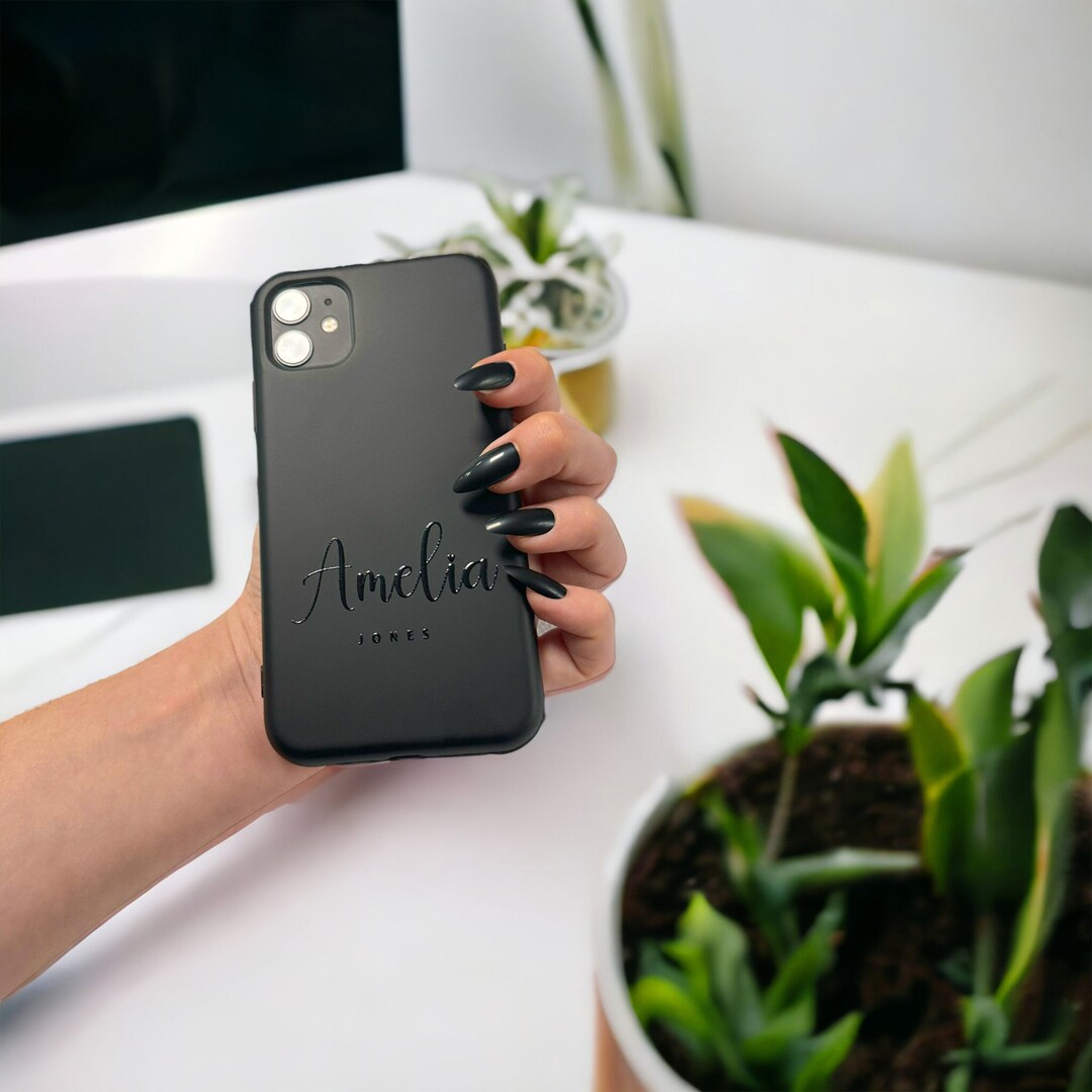 Custom Embossed Name iPhone Case: Black Silicone Personalized Phone ...