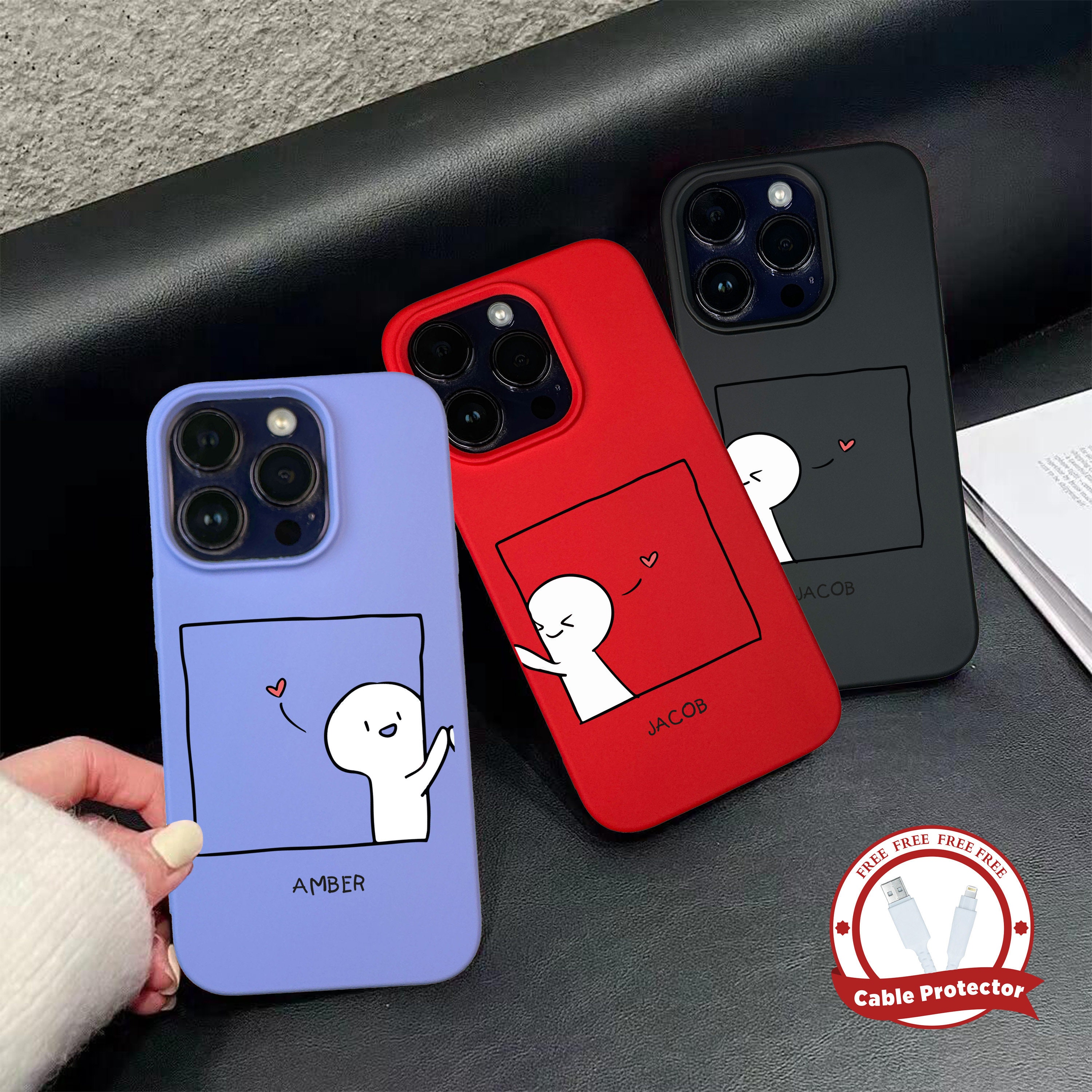 Custom Cartoon Couple iPhone Case, Personalized Hug Design - Etsy