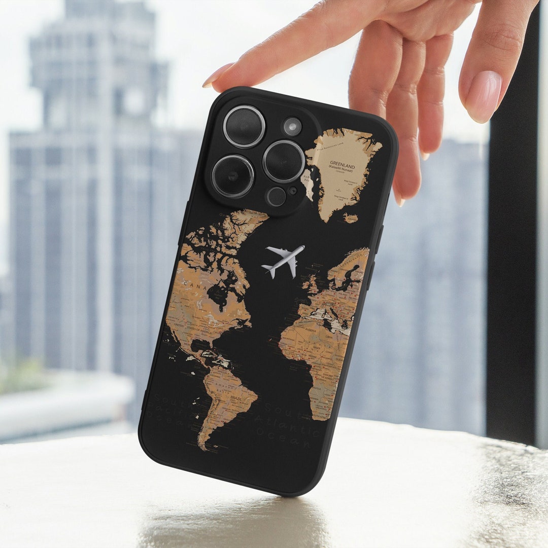 Vintage World Map iPhone Case Black Silicone Phone Case Travel Phone ...