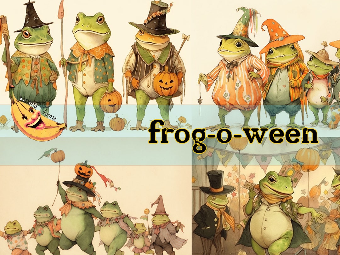 Frog-o-ween 19 Halloween Frog Themed Journal Cards for Junk Journals, Fussy Cutting, Design ...
