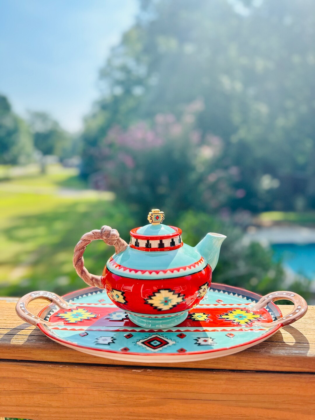 Aztec Teapot & Serving Platter - Etsy