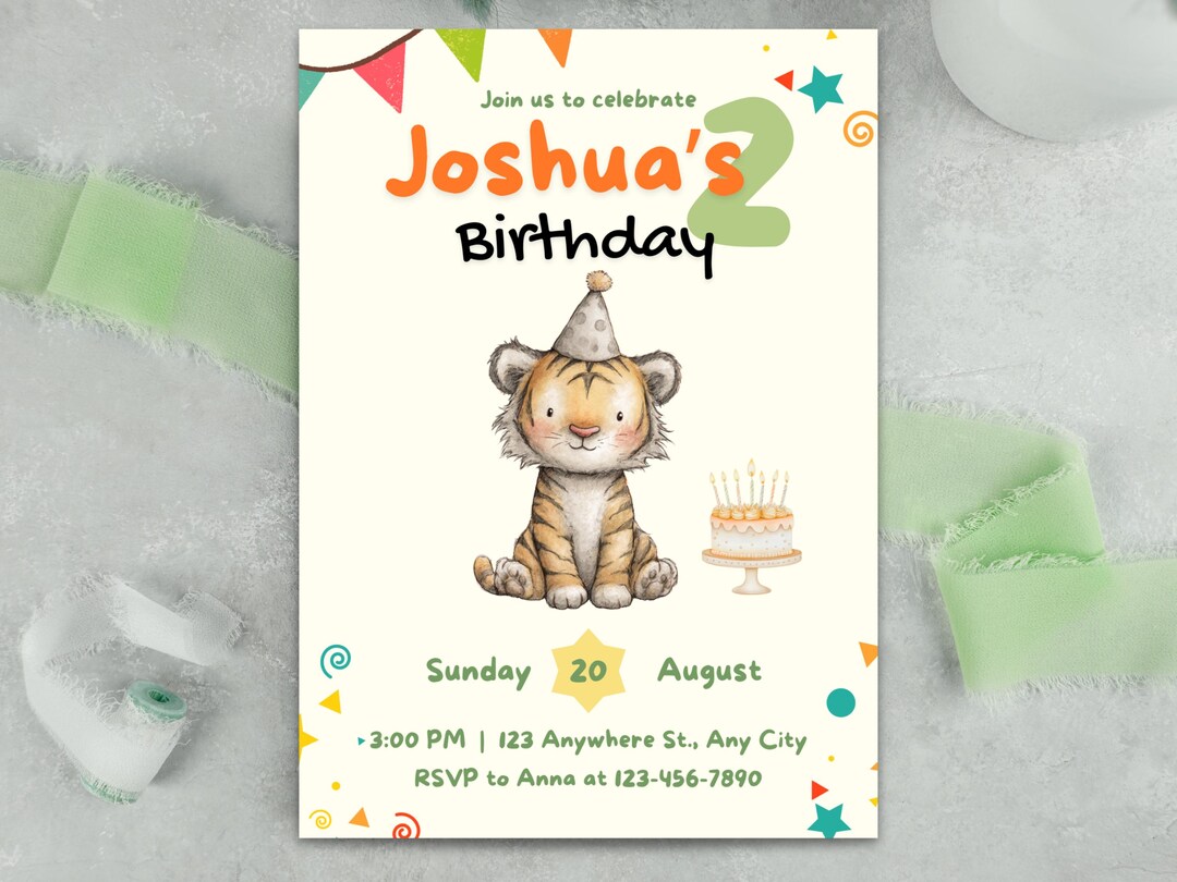 Cute Tiger Editable Birthday Invitation | Fun Animal Party Invite ...
