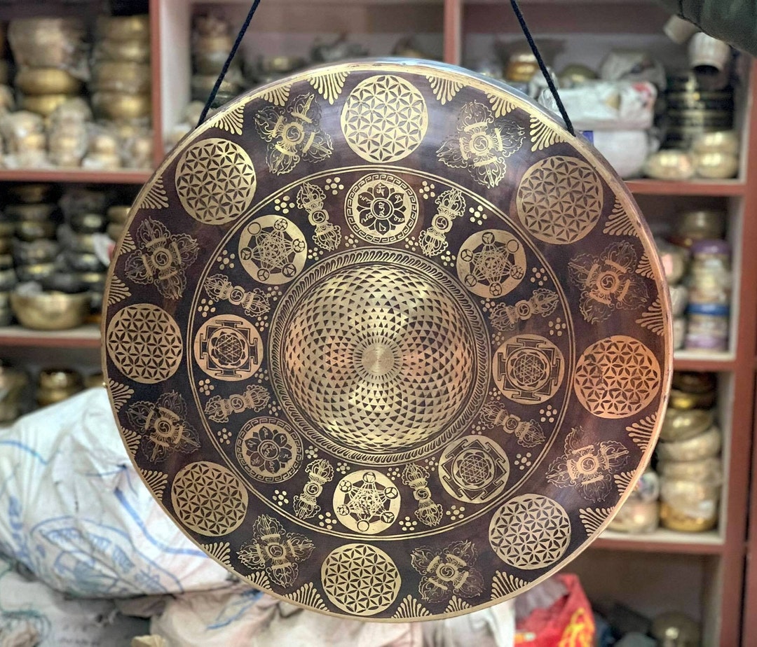 Extra Large Sound Healing Gong - Flower of Life Carved Big Gongs From ...