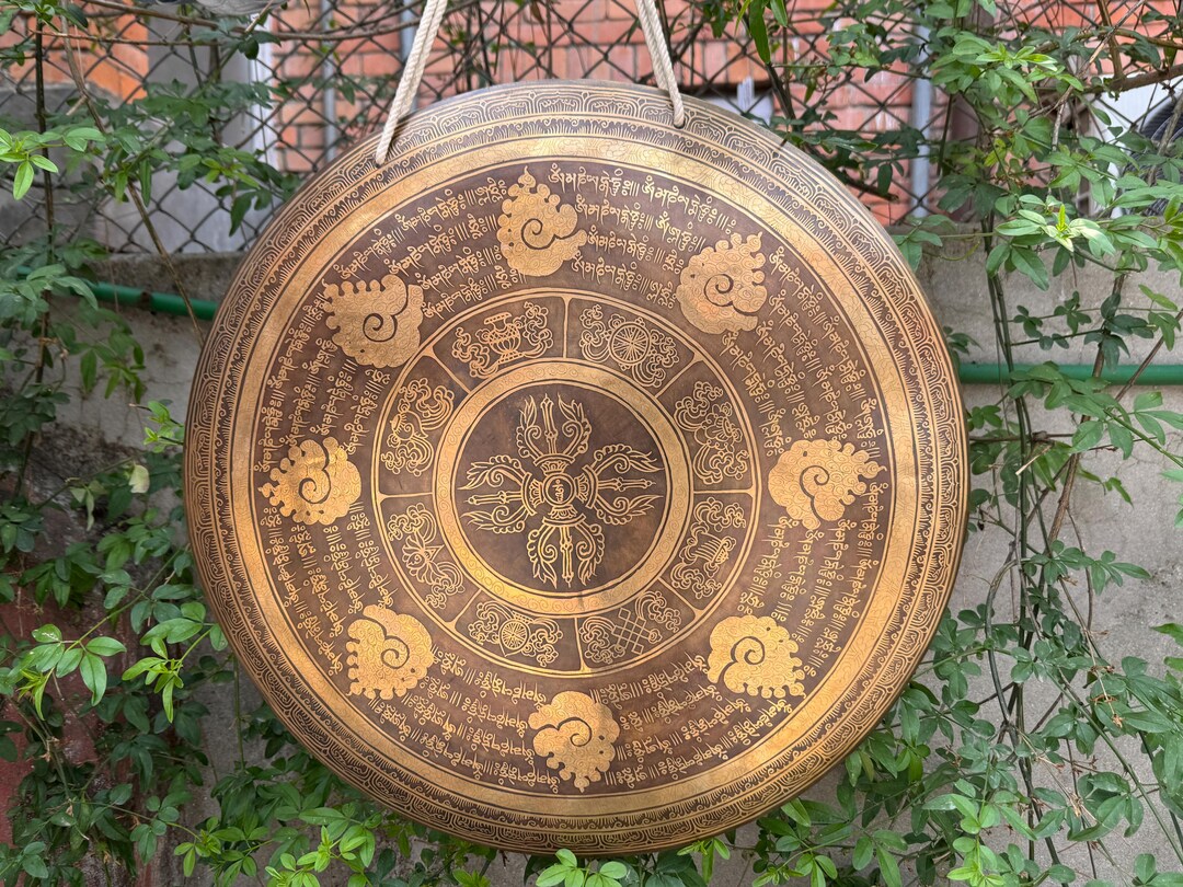 20 Inches Gongs - Tibetan Mantra Carved Handmade Sound Healing Brass ...