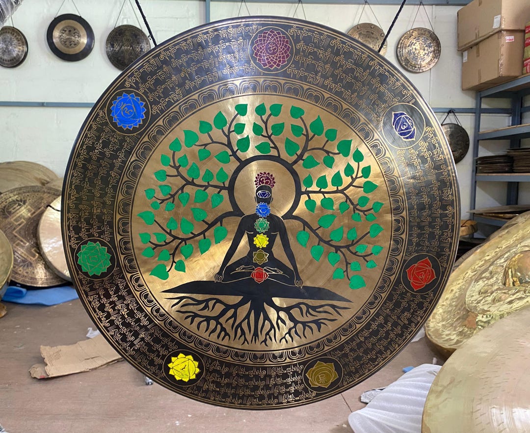Seven Chakra Carved Tree of Life Yogi Gongs - 24 Inches 60 Cm Temple ...